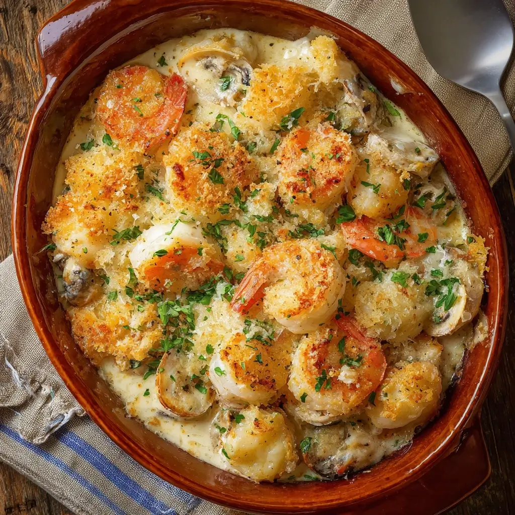 Easy Seafood Casserole Recipe with Shrimp, Scallops & Haddock - Ritzy ...