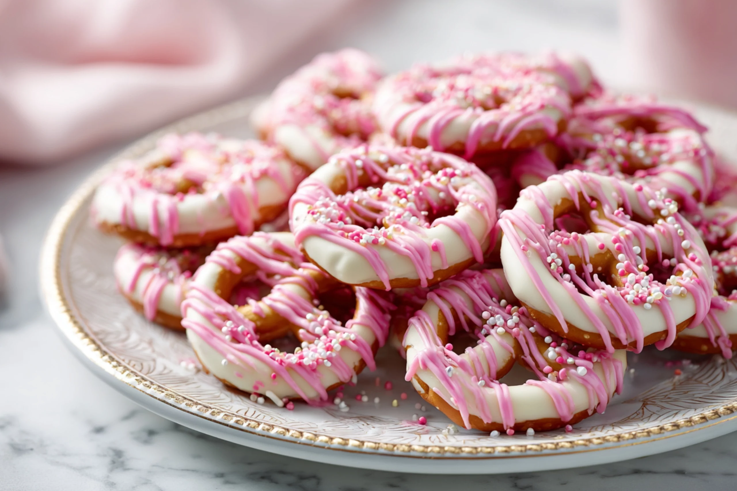 White Chocolate with Pink Drizzle Covered Pretzels: A Sweet and Salty ...