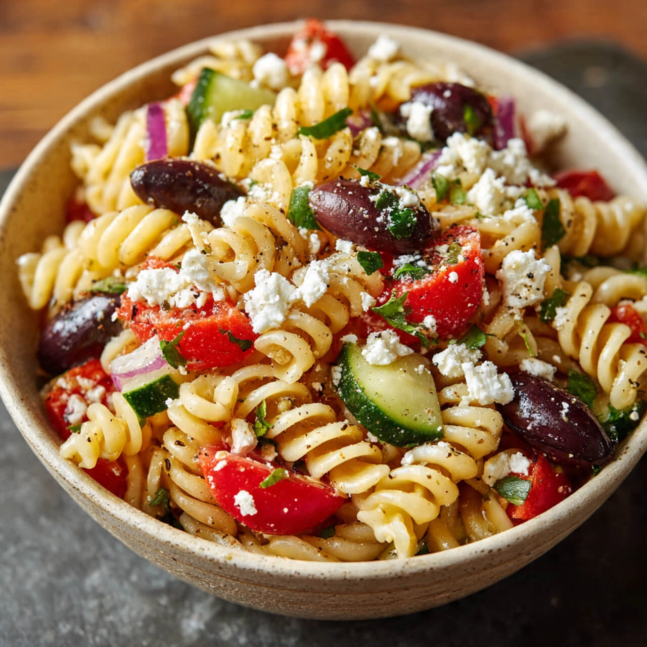 Greek Pasta Salad with Feta and Homemade Dressing | Easy Mediterranean ...